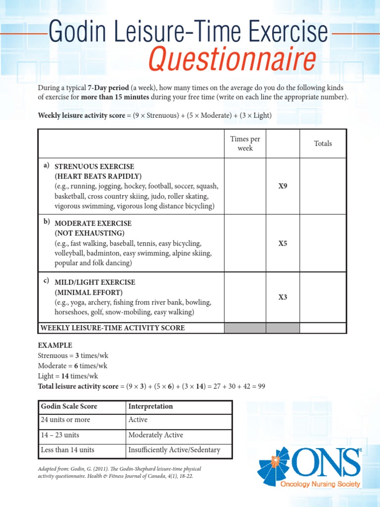 Godin Leisure-Time Exercise Questionnaire - 070815 | PDF