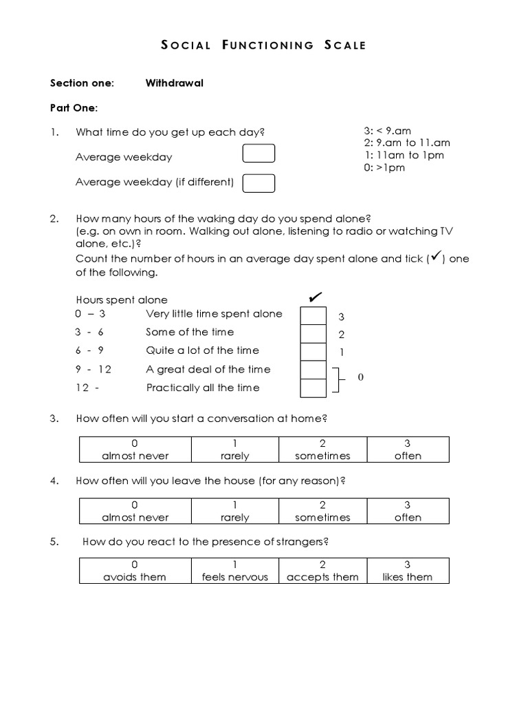 Social Functioning Scale | PDF | Hobbies | Employment