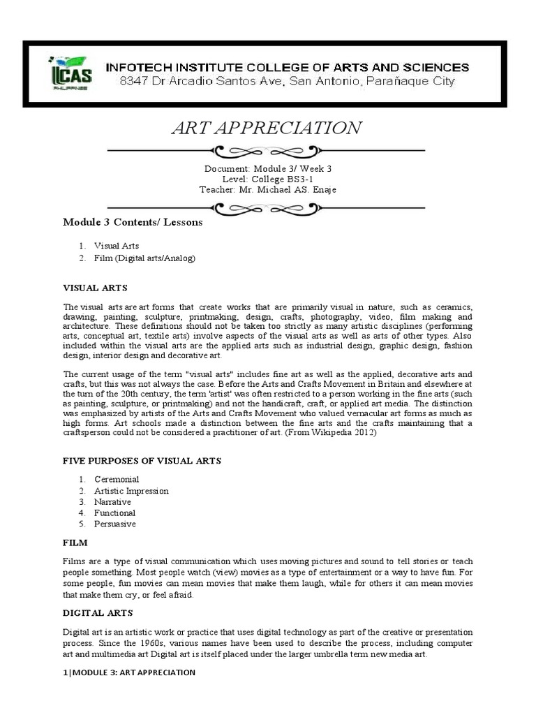 Art Appreciation Module 3 | PDF | Fine Art | Design