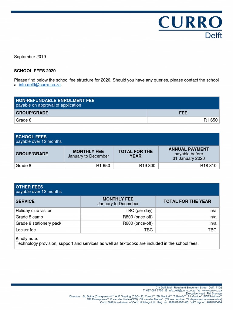 Curro Delft School Fees 2020 | PDF | Educational Technology | Foods