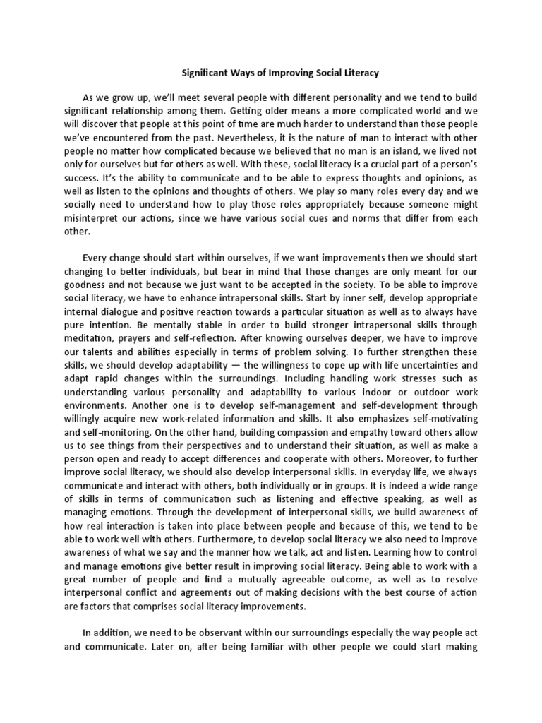 How To Improve Social Literacy | PDF | Interpersonal Relationships ...