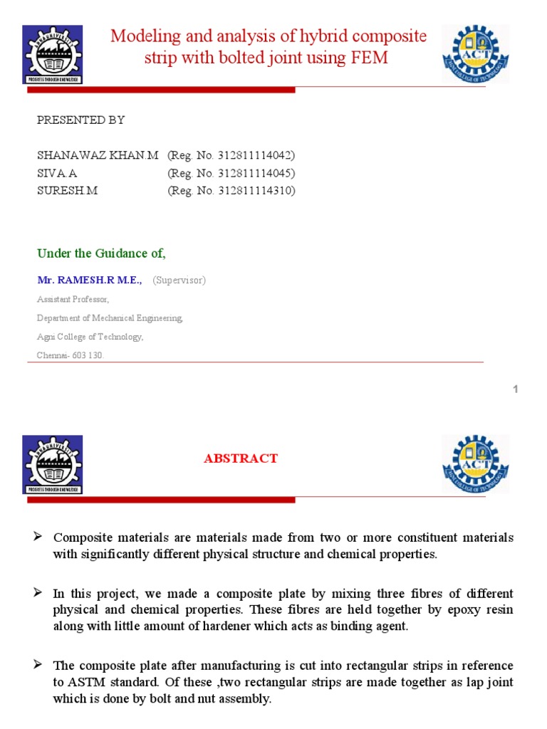 Modeling and Analysis of Hybrid Composite Strip With Bolted Joint Using FEM | PDF | Epoxy ...