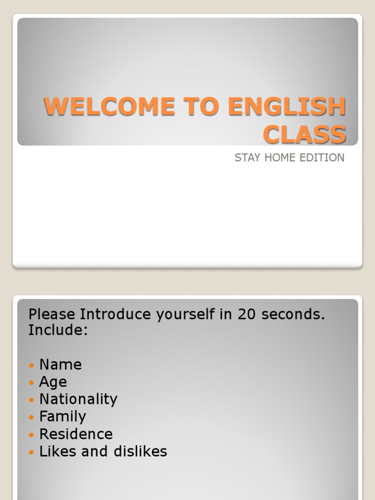 Welcome To English Class: Stay Home Edition | PDF