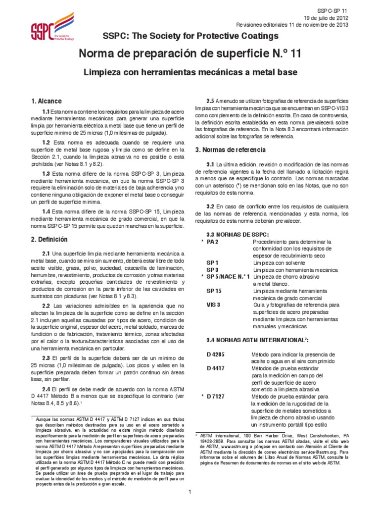 SSPC-SP 11 Nov2013 Spanish PDF | PDF | Revestimiento | Acero