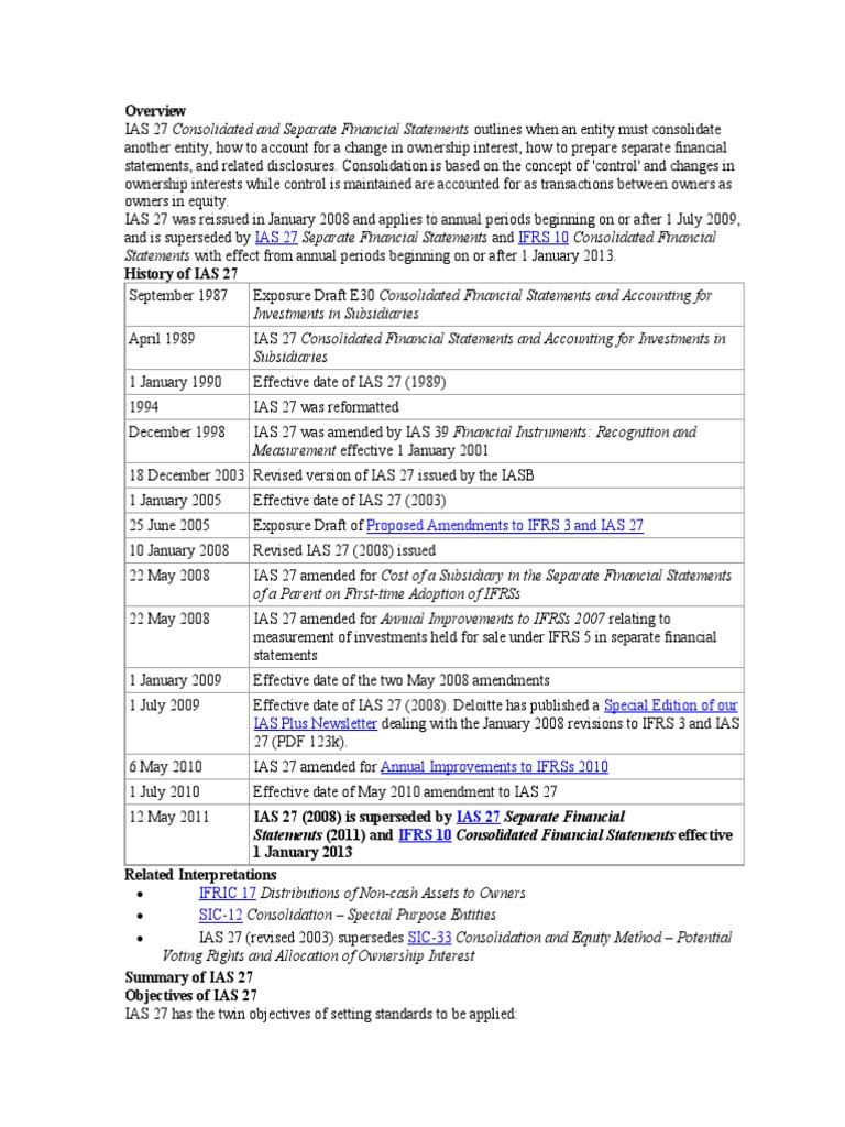 IAS 27 Ifrs 10: Statements (2011) and | PDF | Subsidiary ...