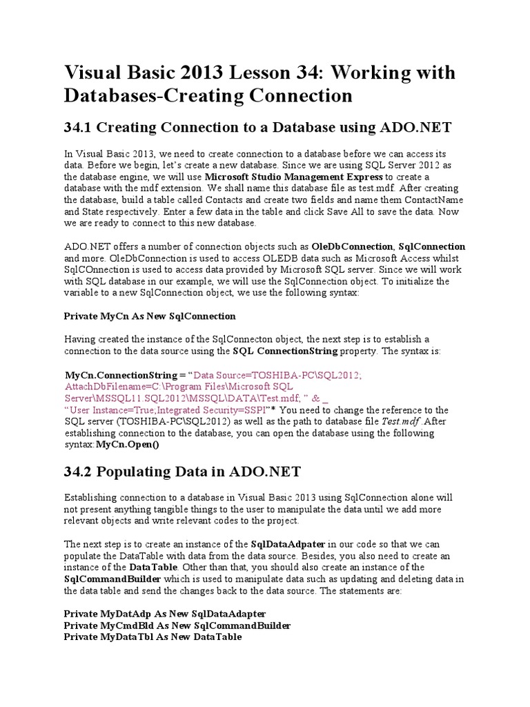 34 Database Connections | PDF | Microsoft Sql Server | Databases