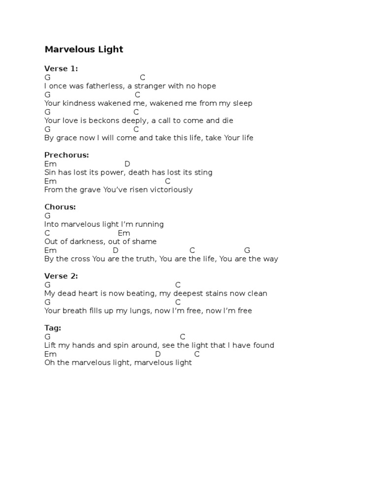 Marvelous Light Song Lyrics | PDF