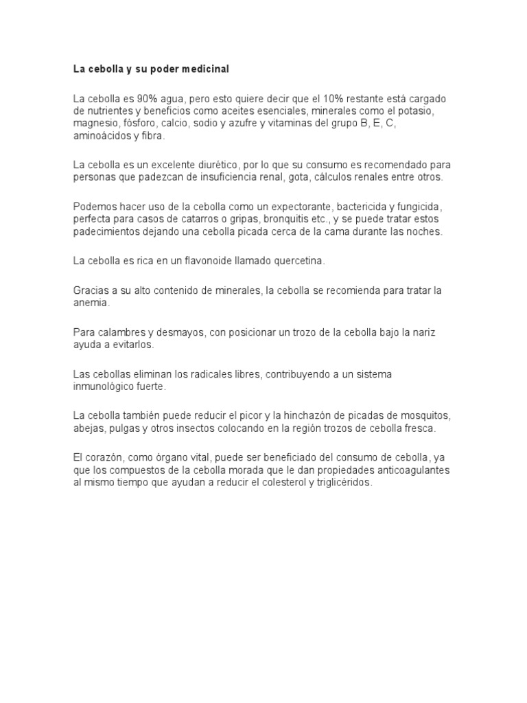 La Cebolla y Su Poder Medicinal | PDF | Salud y bienestar
