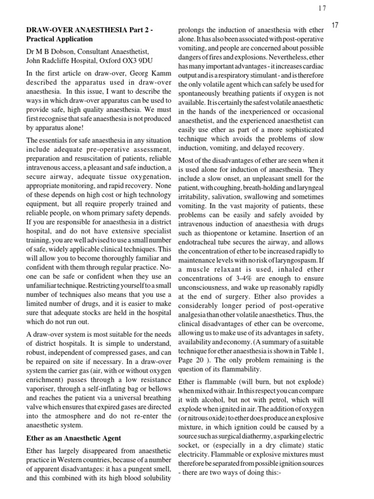 Draw-Over Anaesthesia - Dobson | PDF | Anesthesia | Intravenous Therapy