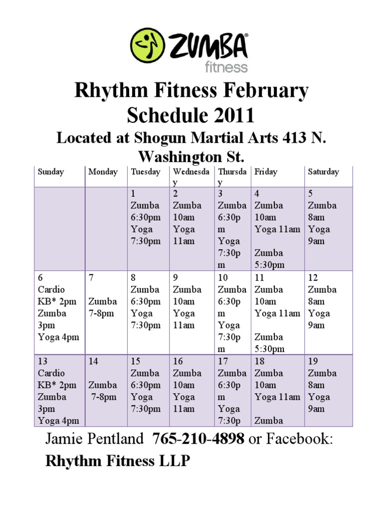 Rhythm Fitness February 2011 Schedule | PDF