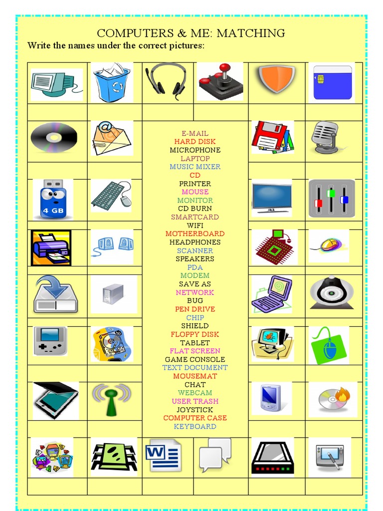 Computers & Me: Matching: Write The Names Under The Correct Pictures ...