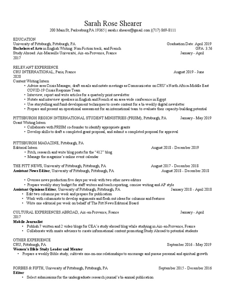 Shearer Resume | PDF | Editing | News