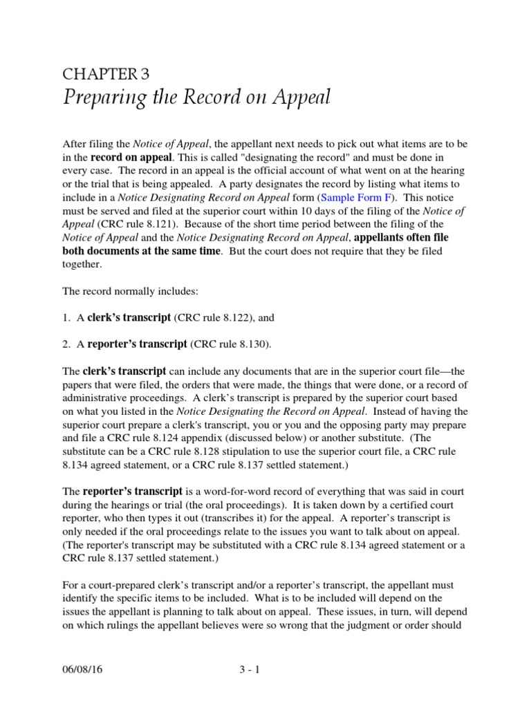 Preparing The Record On Appeal | PDF | Law Clerk | Appeal