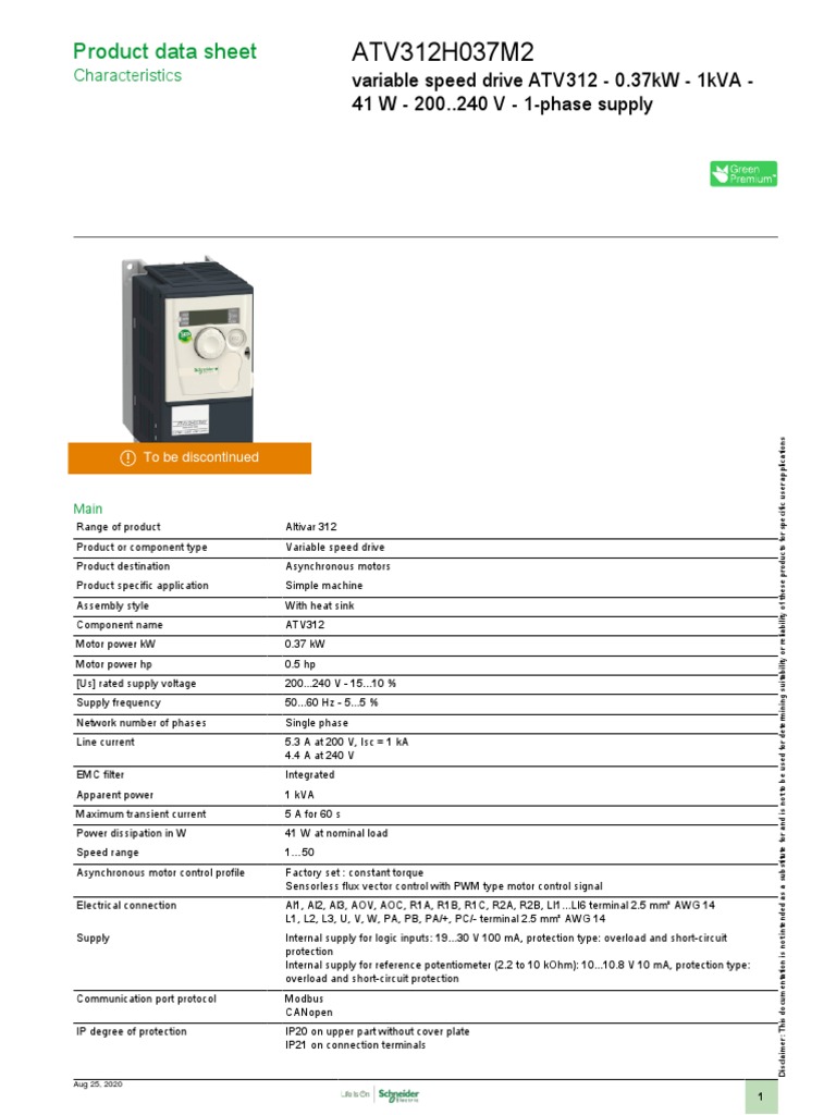 Altivar 312 - ATV312H037M2 | PDF | Electric Motor | Electrical Impedance