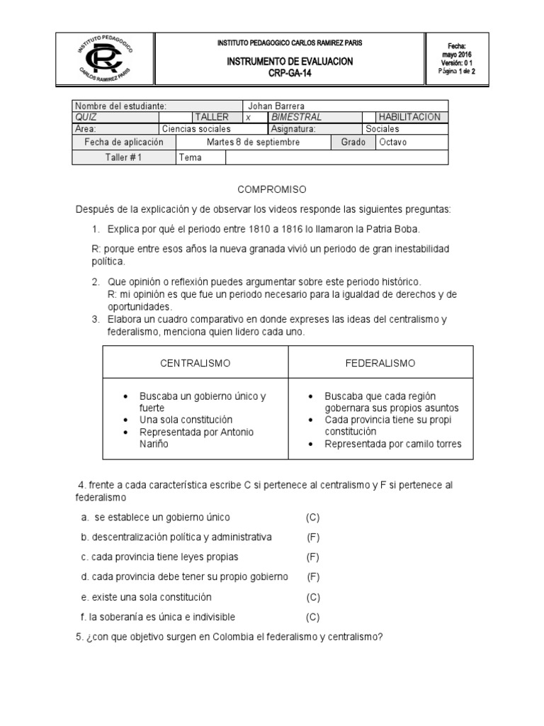 La Patria Boba | PDF | Colombia | Federalismo