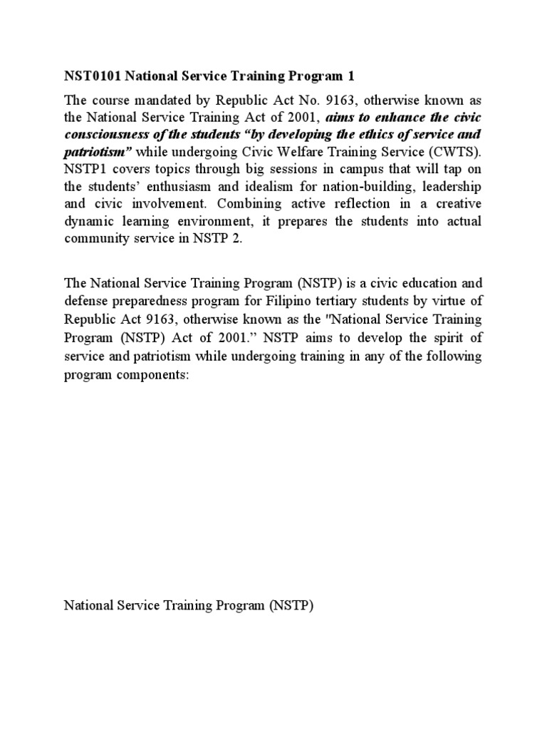 NST0101 National Service Training Program 1 | PDF | Value (Ethics ...