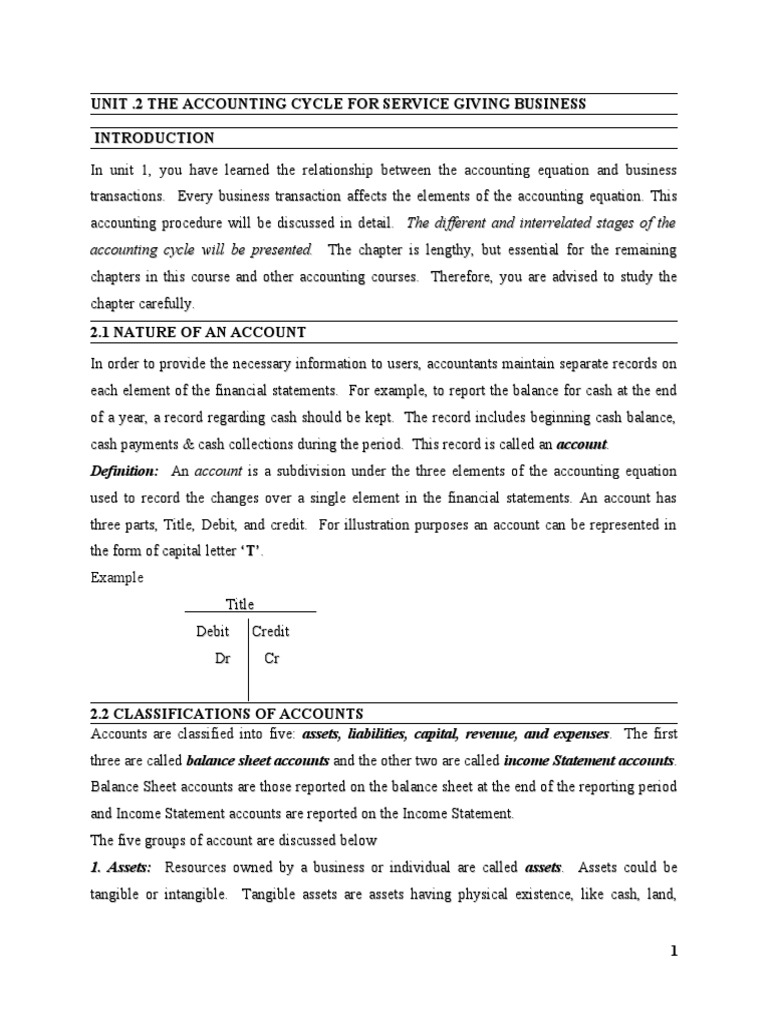 Unit .2 The Accounting Cycle For Service Giving Business | PDF | Debits ...