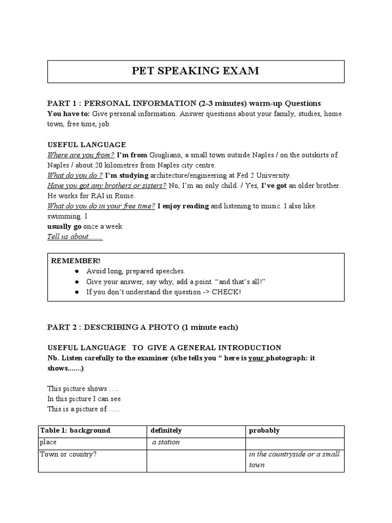 Pet Speaking Exam | PDF