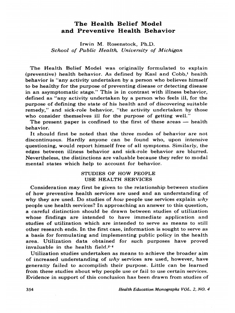 The Health Belief Model and Preventive Health Behavior | PDF ...