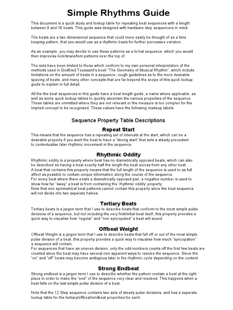 Simple Rhythms Guide: Sequence Property Table Descriptions | PDF ...