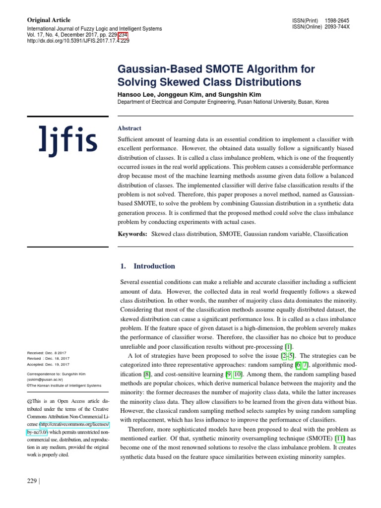 Gaussian-Based SMOTE Algorithm For Solving Skewed Class Distributions | PDF | Accuracy And ...