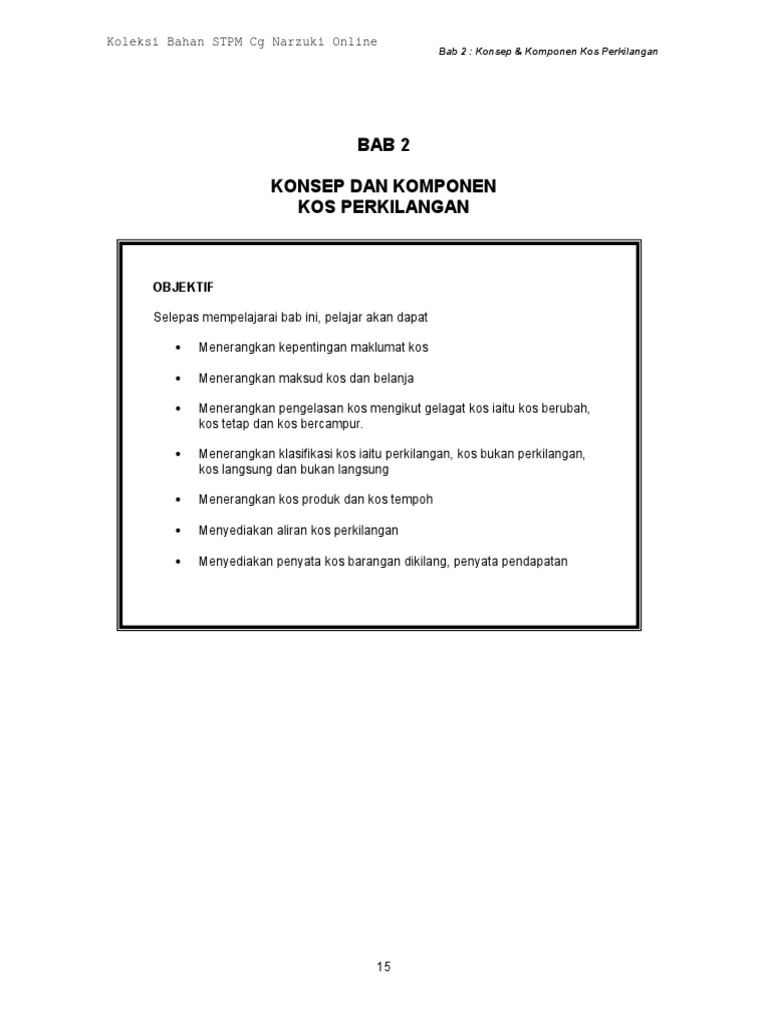 Bab 2 Konsep Komponen Kos Perkilangan PDF | PDF