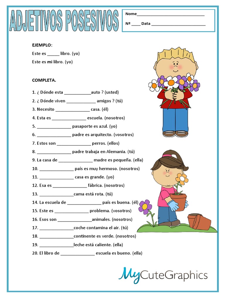 Adjetivos Posesivos Hoja de Trabajo - 68889 | PDF | Artes del Lenguaje ...