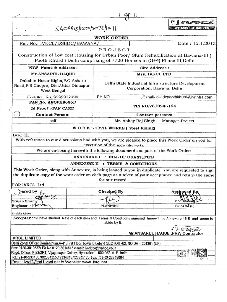 Work Order For Civil Contractor | PDF