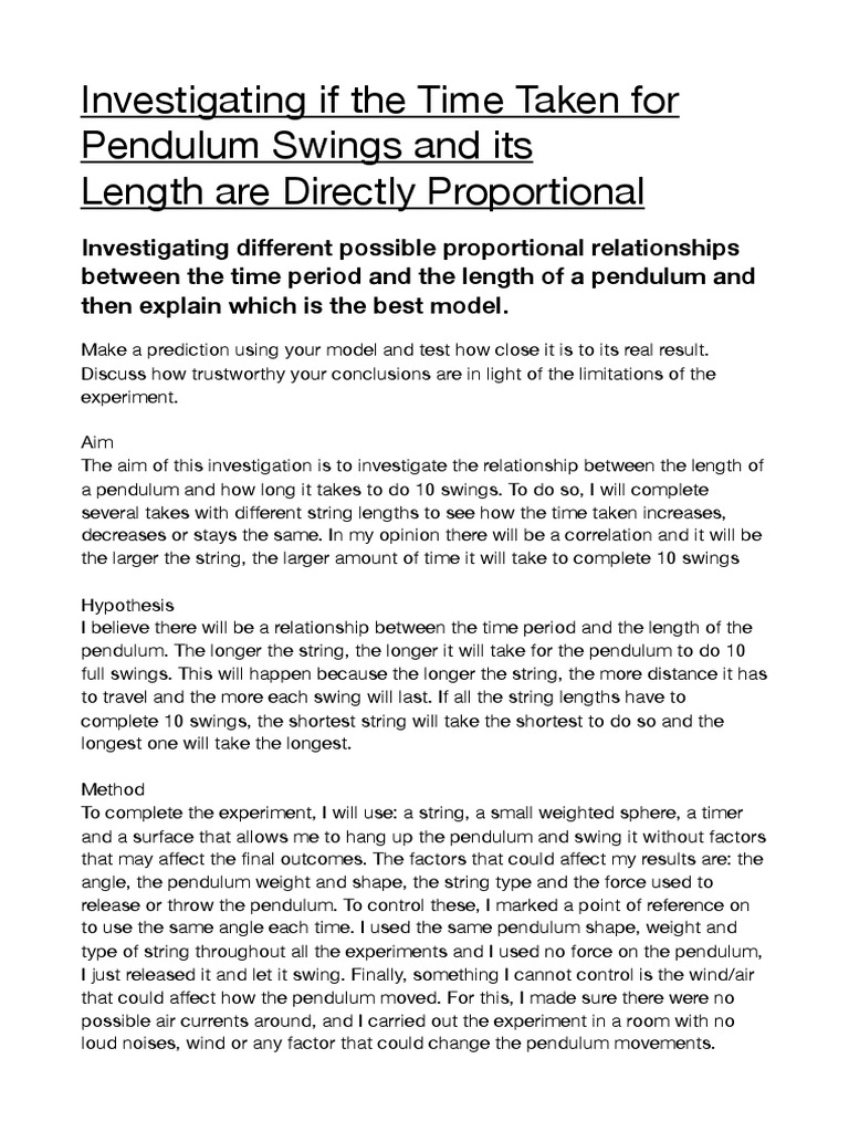 Pendulum Investigation | PDF | Pendulum | Experiment
