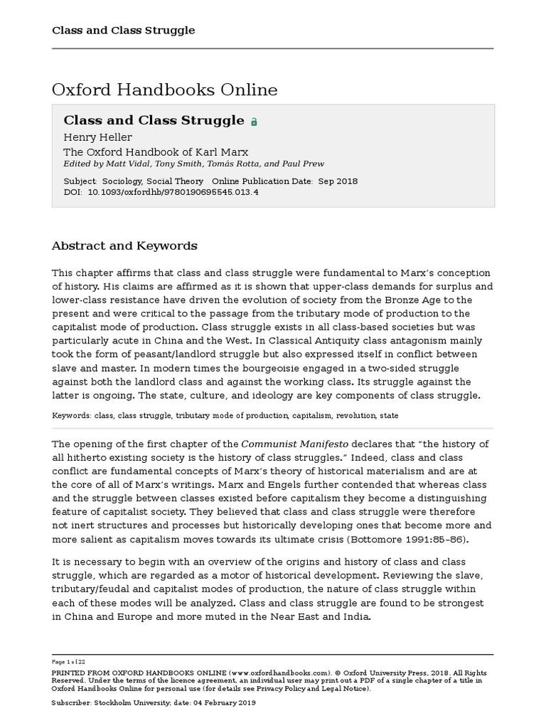 HELLER, Henry. Class and Class Struggle | PDF | Capitalism | Bourgeoisie