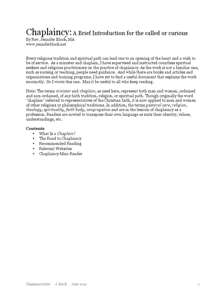 Chaplaincy Overview & Path Guide | PDF | Chaplain | Minister (Christianity)