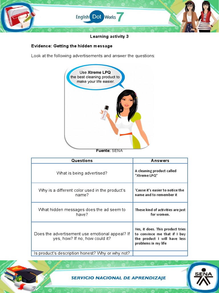 Learning Activity 3 Evidence: Getting The Hidden Message: Fuente: SENA ...