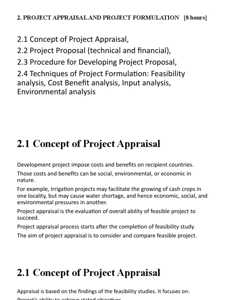 Project Appraisal and Project Formulation (8 Hours) | PDF | Feasibility ...