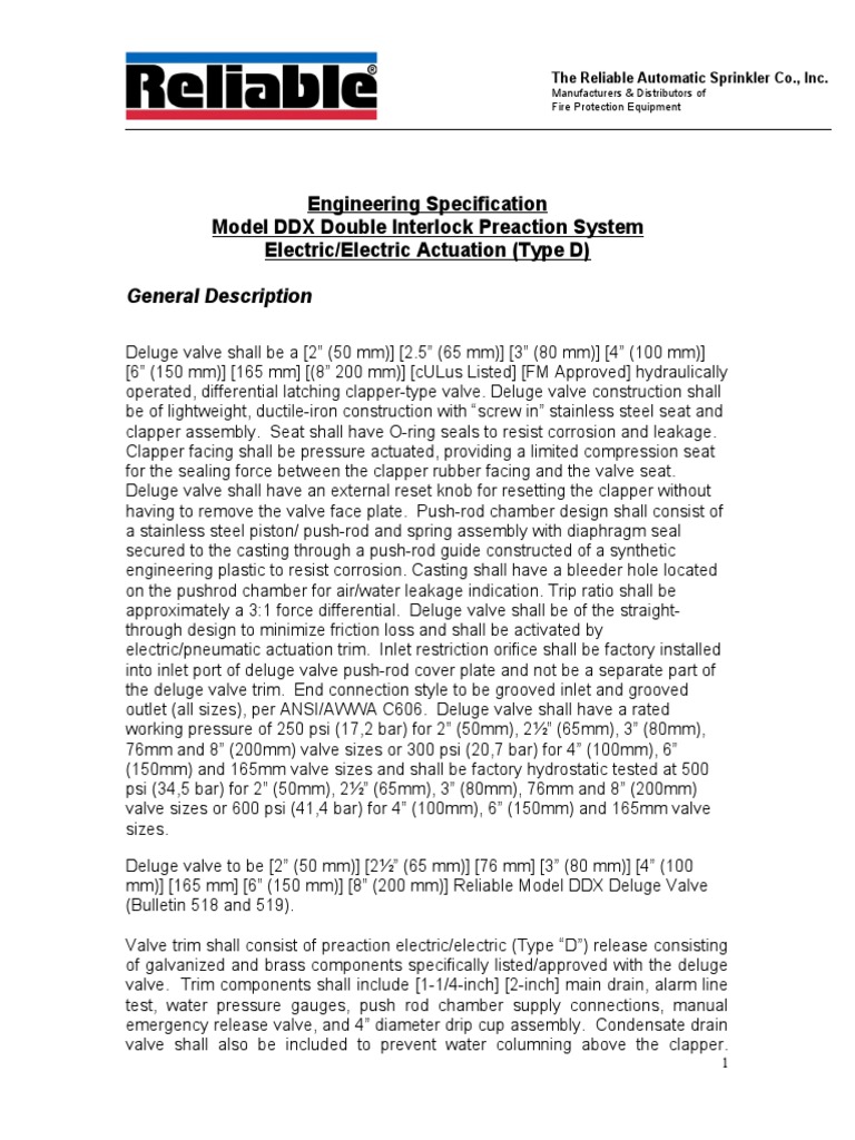 DDX Double Interlock Preaction Type D Spec | PDF | Valve | Fire ...