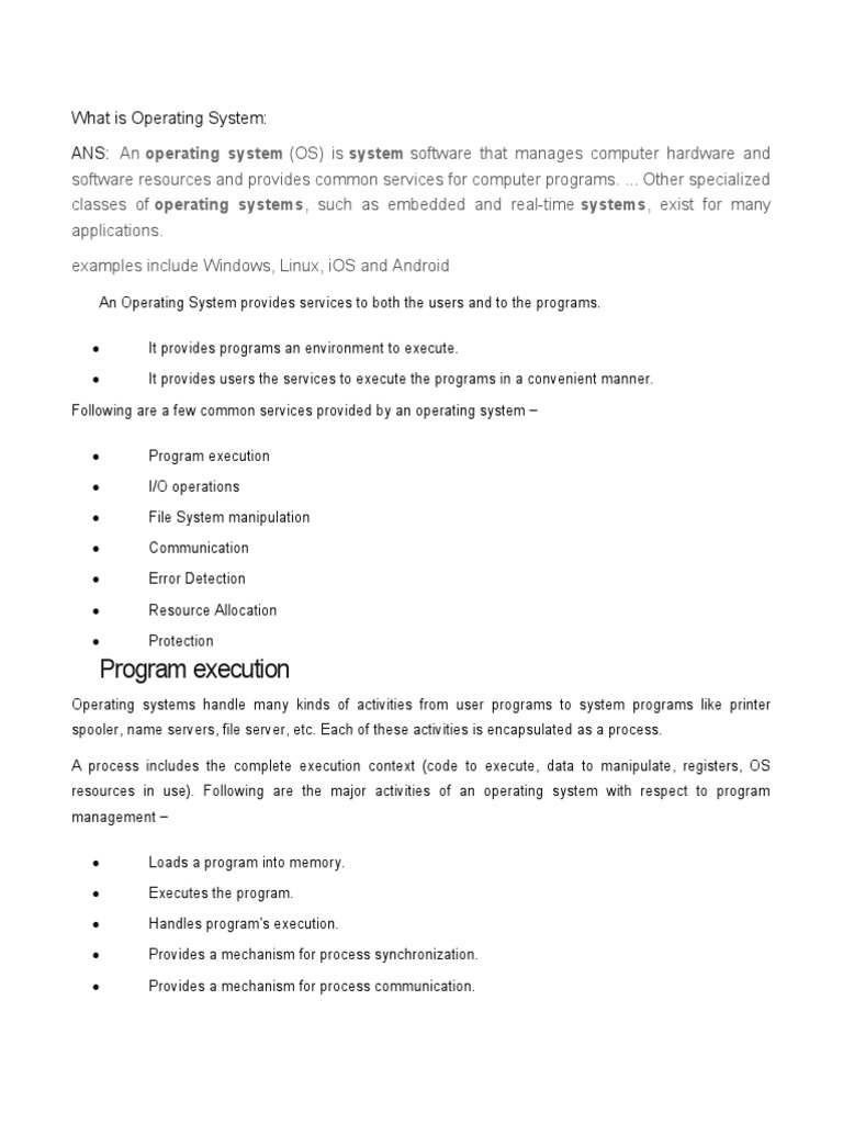 Program Execution: Operating System System Operating Systems Systems ...