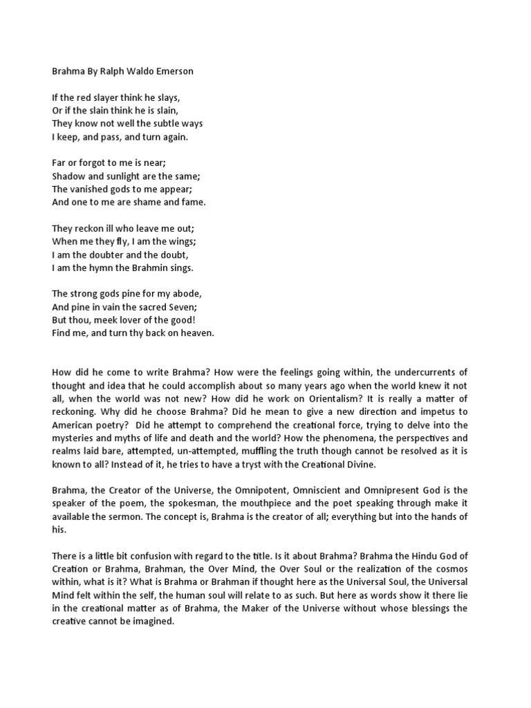 Brahma by Ralph Waldo Emerson | PDF | Creator Deity | Brahman
