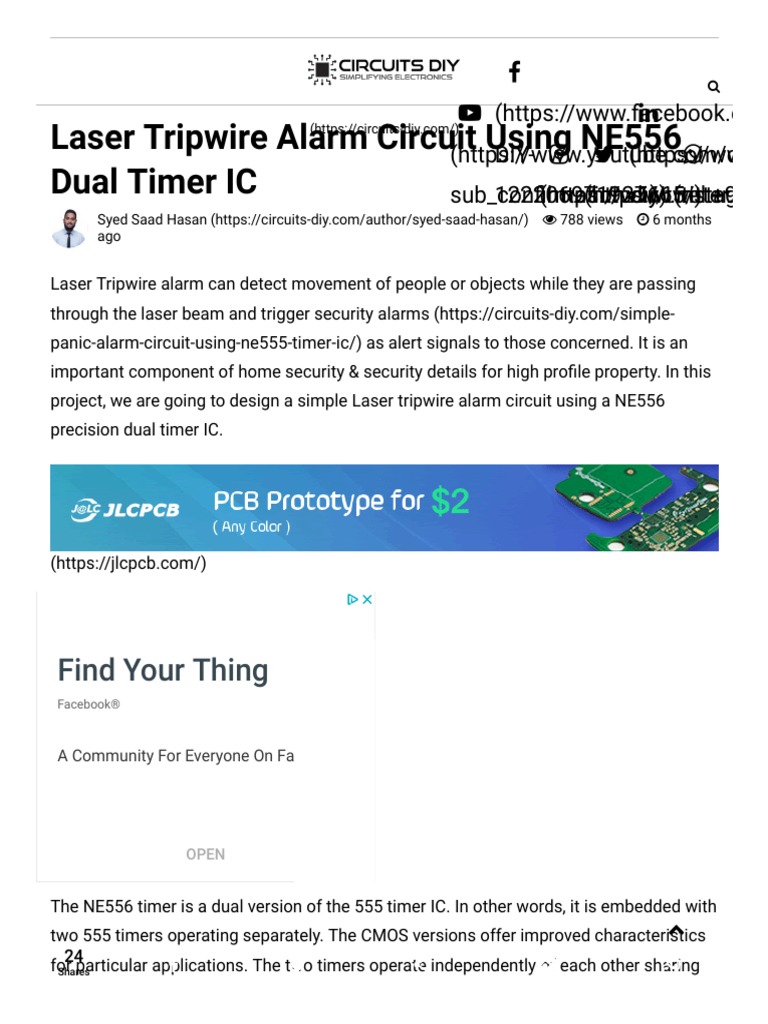 Laser Tripwire Alarm Circuit Using NE556 Dual Timer IC: Find Your Thing ...
