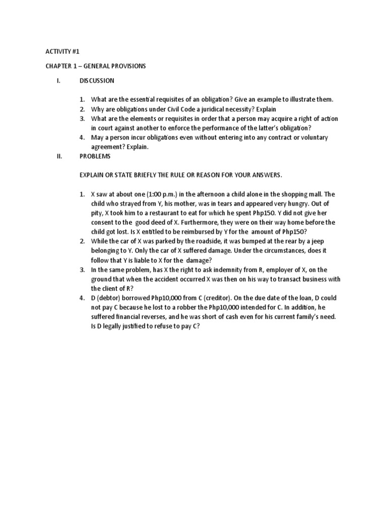 Essentials of Obligations & Legal Scenarios | PDF