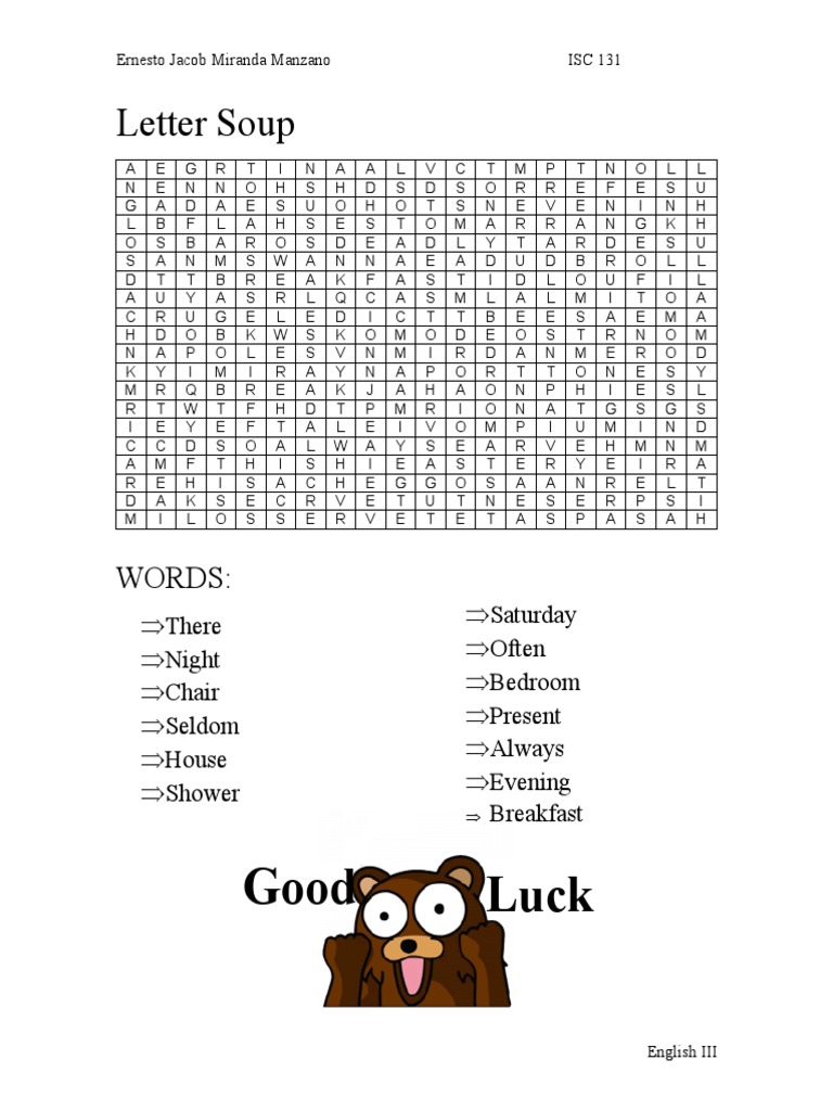 Letter Soup Puzzle for English III | PDF
