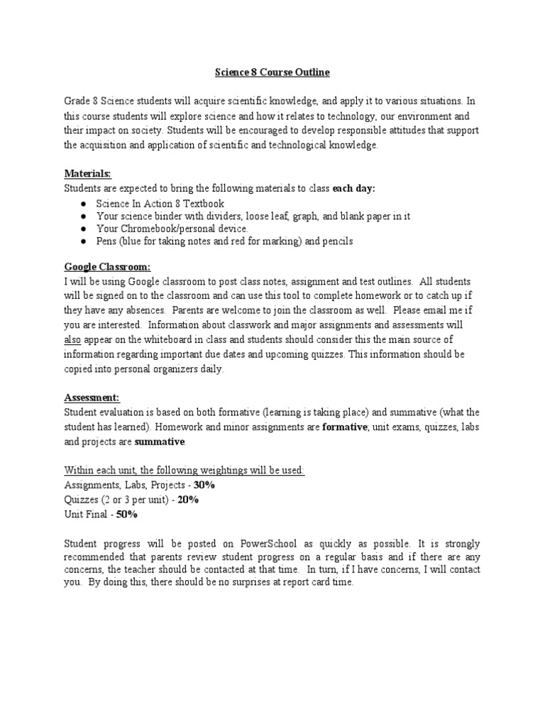 2020-2021 Science 8 Course Outline | PDF | System | Science