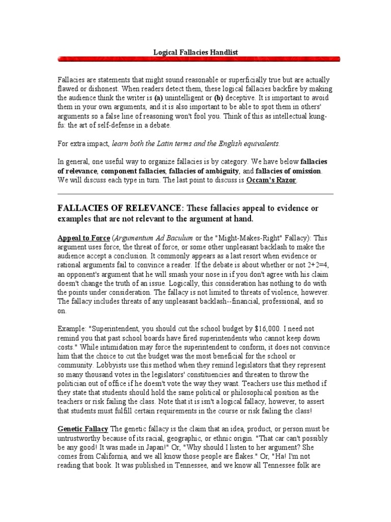 Logical Fallacies Handlist (BW) | PDF | Fallacy | Argument