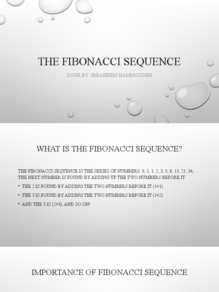 The Fibonacci Sequence: Done By: Ibraheem Hammoudeh | PDF | Stars | Numbers