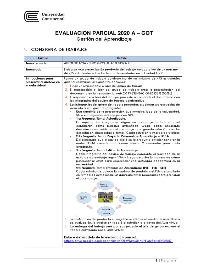 Consigna de Trabajo - Evaluación Parcial - GQT | PDF | Evaluación | Aprendizaje