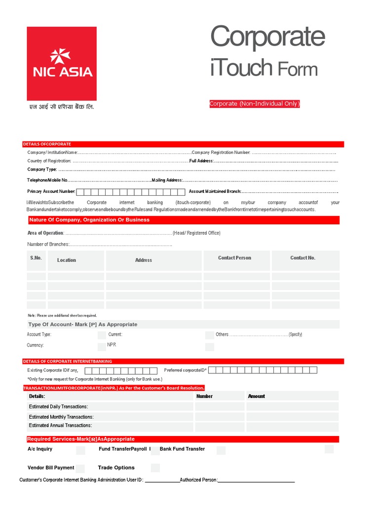 CORPORATE INTERNET BANKING Form PDF | PDF | Online Banking | Banks ...