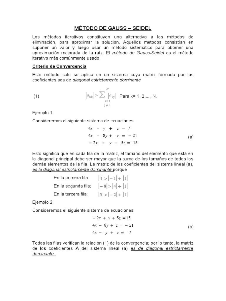 Método de Gauss - Seidel | PDF | Sistema de ecuaciones lineales | Matriz (Matemáticas)