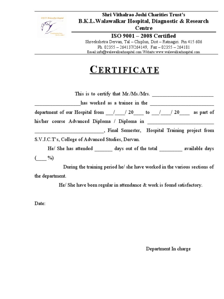 Project Certificates Hospital Revised2019 | PDF | Educational ...