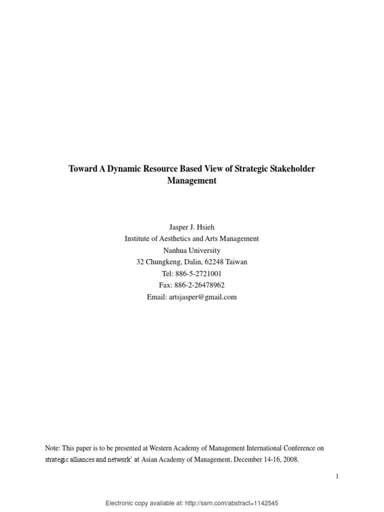 Hsieh. Toward A Dynamic Resource Based View of Strategic ... | PDF ...