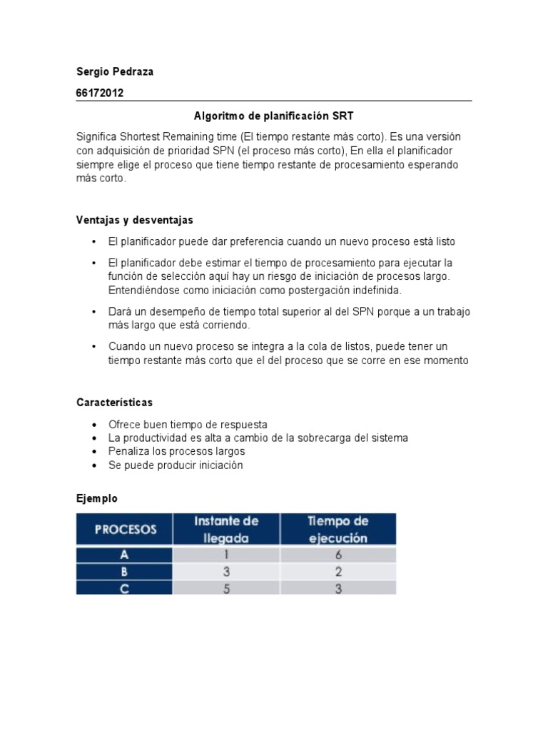 Algoritmo de Planificación SRT | PDF