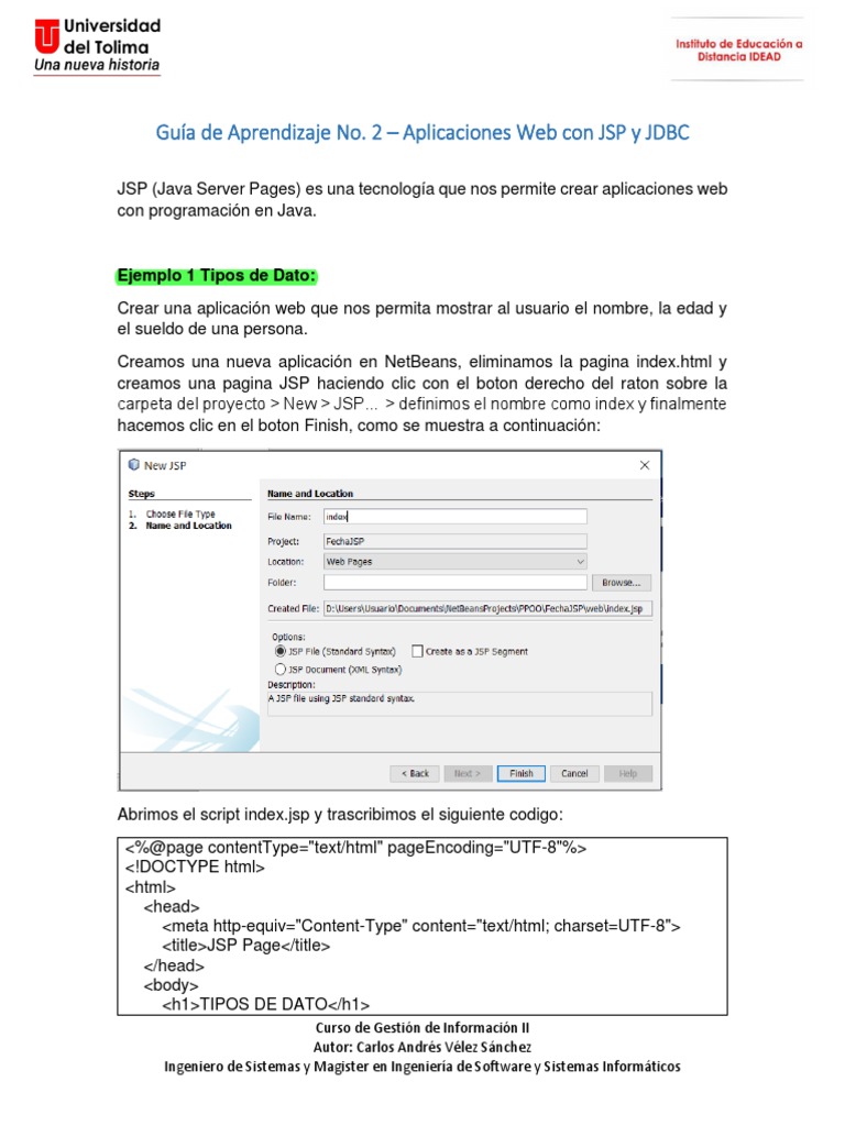 Guía de Aprendizaje No 2 - JSP - Estudiante | PDF | Páginas del servidor Java | Java (lenguaje ...