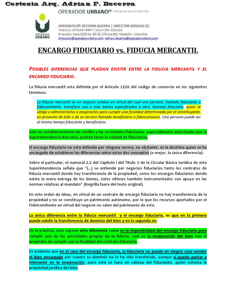 Diferencias entre Fiducia y Encargo Fiduciario | PDF | Ley de ...